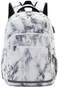 bluboon backpack for women 15.6 inch laptop bookbag college bag with usb port (marble white)