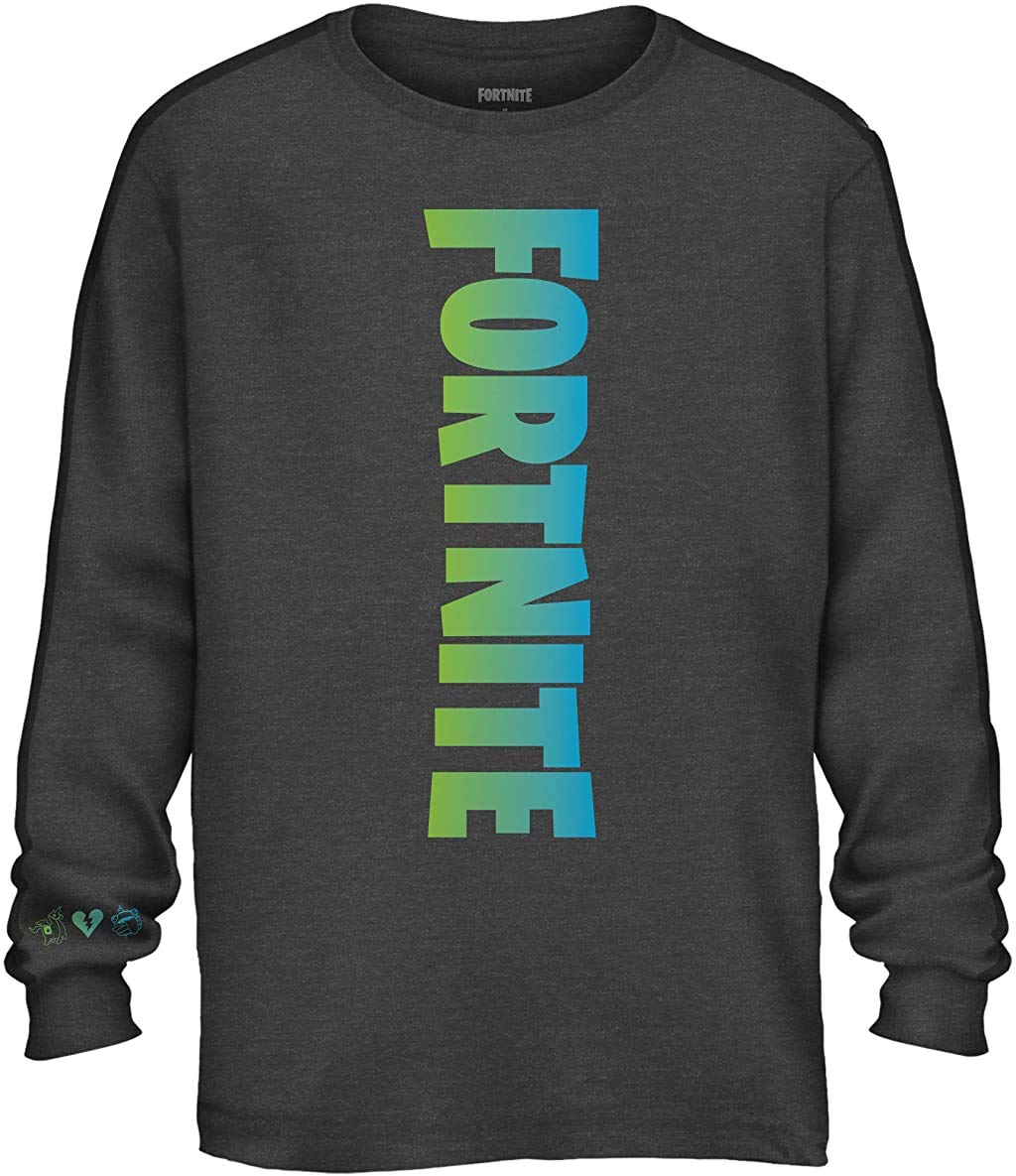 FORTNITE Gradient Logo Big Boys Long Sleeve Shirt Video Game Licensed (Medium) Grey