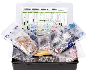 2200 pcs electronic component assortment kit, capacitors, resistors, transistors, inductors, diodes, potentiometer, ic, led and pcb