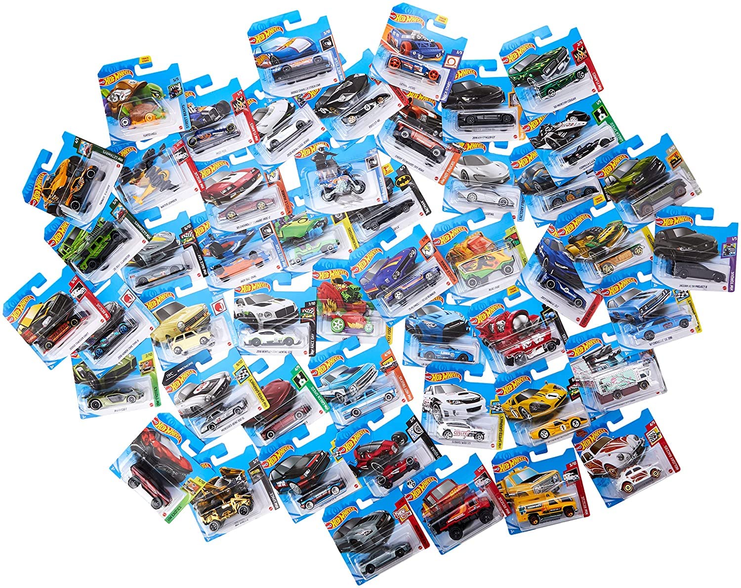 Assortment lot of 50 Different Hotwheels diecast Cars and Trucks