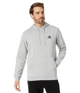 adidas men's essentials fleece hoodie, medium grey heather/black, medium