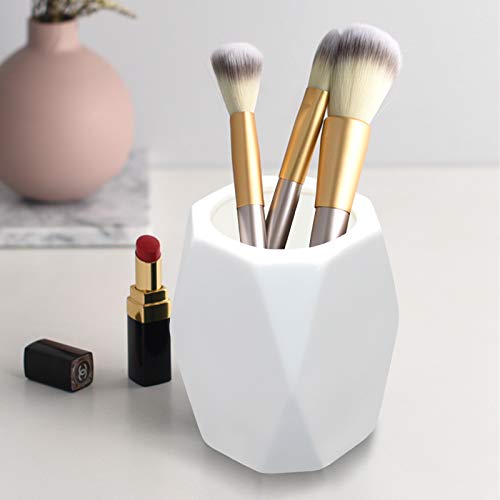 2 Pack Ceramic Pencil Holder,White Geometric Pen Cup Makeup Brush Holder for Girls Women,Desk Accessories Holder,Durable Desktop Organizer Pen Holder Ideal Gift for Office Home (White)