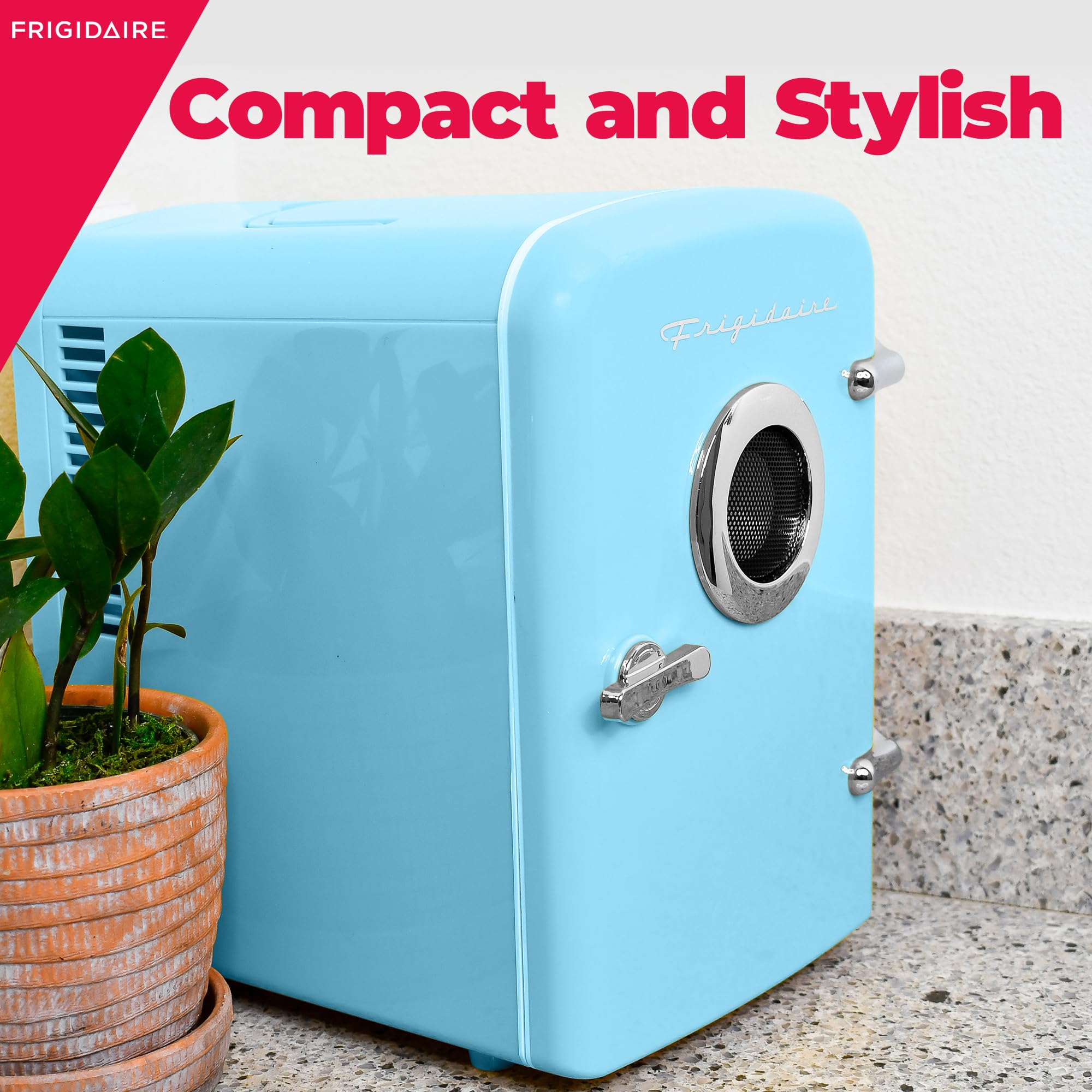 FRIGIDAIRE Curtis EFMIS151 Mini Portable Compact Personal Fridge Cools & Heats, 4 Liter Capacity, 6 Cans, Makeup, Skincare, Freon-Free & Eco Friendly, Includes Home Wall Plug, Blue