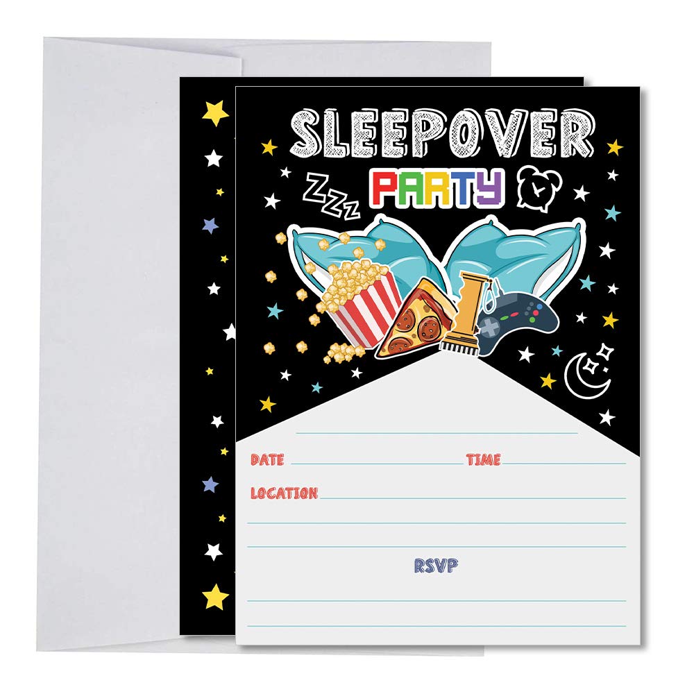 Sleepover Boy Birthday Invitations, Slumber Party Invitations, 20 Invitations + 20 White Envelopes