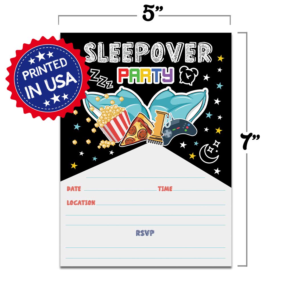 Sleepover Boy Birthday Invitations, Slumber Party Invitations, 20 Invitations + 20 White Envelopes