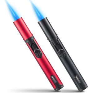 urgrette 2 pack butane torch lighter, 6-inch refillable pen lighter adjustable jet flame butane lighter for grill bbq candle camping (gas not included) raven & ruby