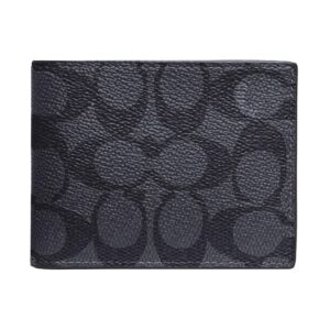 coach slim billfold in signature, charcoal/black, one size