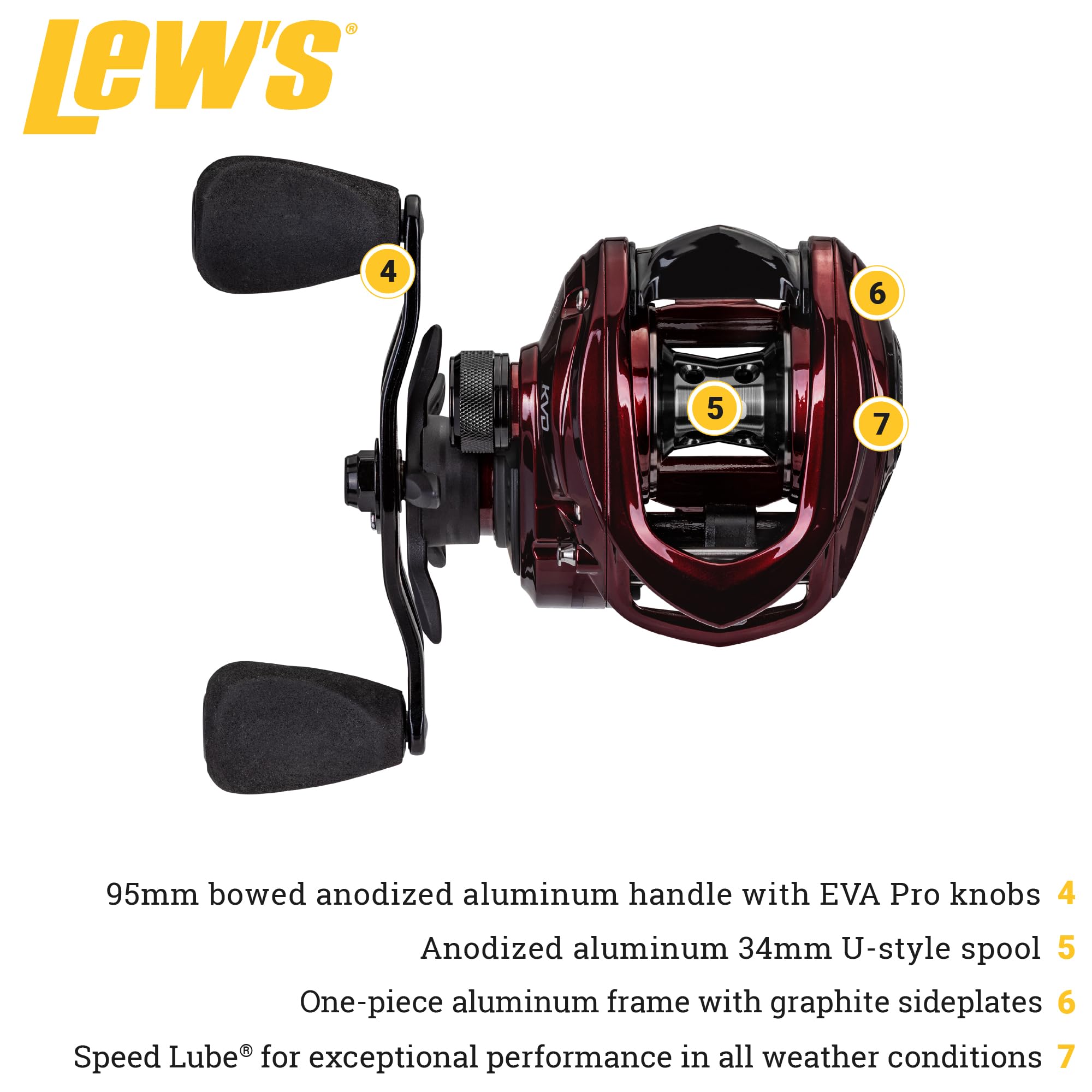 Lew's KVD 8.3:1 Right Hand Baitcast Reel, Maroon, One Size, (KVD1XH)