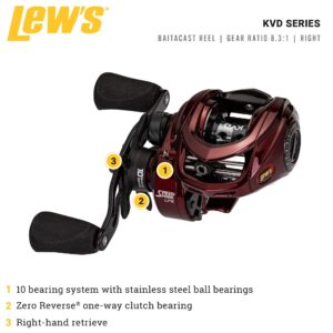 Lew's KVD 8.3:1 Right Hand Baitcast Reel, Maroon, One Size, (KVD1XH)