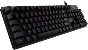 logitech g512 lightsync rgb mechanical gaming keyboard, carbon english layout gx blue switch, brushed aluminum case, usb pass through, 920-008936 (renewed)