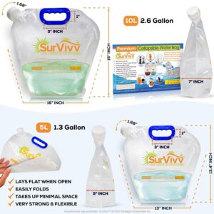 SurVivv Premium Collapsible Water Container Bag, No-Leak, Freezable, Odorless, Flat Folding, BPA Free Food Grade Clear Plastic Storage Tank for Sports Outdoors Camping (1.3 Gal 5Pk)