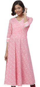 yash gallery women's cotton floral print anarkali kurtis (light pink)