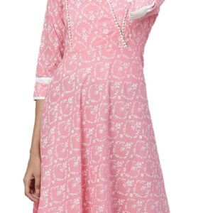 Yash Gallery Women's Cotton Floral Print Anarkali Kurtis (Light Pink)