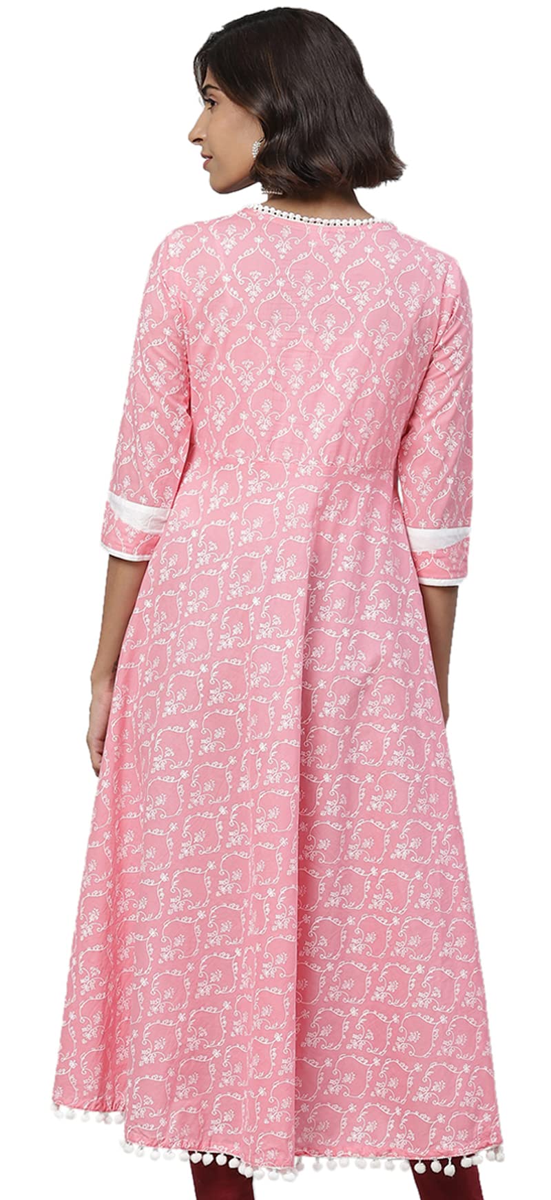 Yash Gallery Women's Cotton Floral Print Anarkali Kurtis (Light Pink)