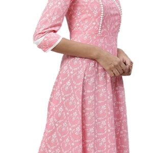 Yash Gallery Women's Cotton Floral Print Anarkali Kurtis (Light Pink)