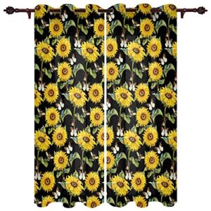 big buy store blackout curtains panels sunflower bee butterfly thermal insulated grommet window curtains black room darkening curtain drapes for bedroom & living room 52inches w x 96inches l