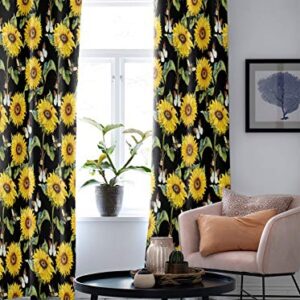 Big buy store Blackout Curtains Panels Sunflower Bee Butterfly Thermal Insulated Grommet Window Curtains Black Room Darkening Curtain Drapes for Bedroom & Living Room 52inches W x 96inches L