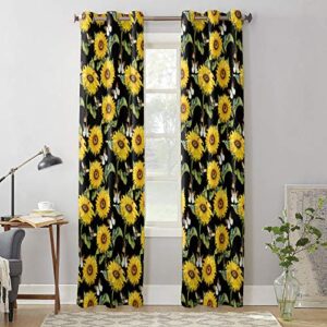 Big buy store Blackout Curtains Panels Sunflower Bee Butterfly Thermal Insulated Grommet Window Curtains Black Room Darkening Curtain Drapes for Bedroom & Living Room 52inches W x 96inches L