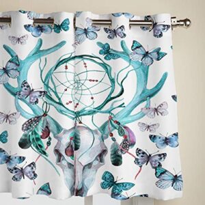 Big buy store Blackout Curtains Panels Butterfly Deer Skeleton Thermal Insulated Grommet Window Curtains Blue Room Darkening Curtain Drapes for Bedroom & Living Room 52inches W x 84inches L