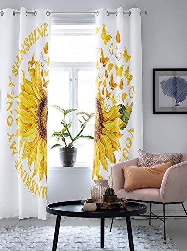 Big buy store Blackout Curtains Panels Sunflower Butterfly Thermal Insulated Grommet Window Curtains White Background Room Darkening Curtain Drapes for Bedroom & Living Room 40inches W x 84inches L