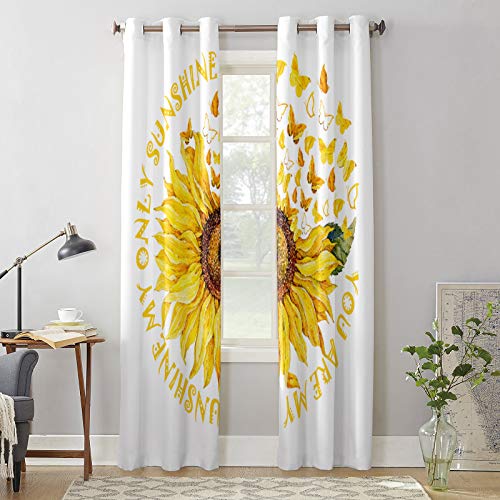 Big buy store Blackout Curtains Panels Sunflower Butterfly Thermal Insulated Grommet Window Curtains White Background Room Darkening Curtain Drapes for Bedroom & Living Room 40inches W x 84inches L