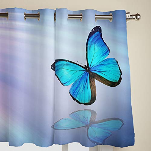 Big buy store Blackout Curtains Panels Blue Butterfly Thermal Insulated Grommet Window Curtains Insect Nature Room Darkening Curtain Drapes for Bedroom & Living Room 40inches W x 84inches L