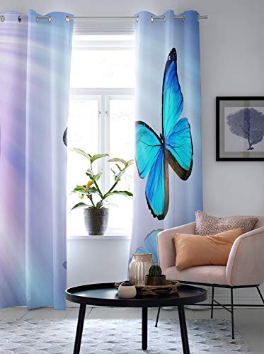 Big buy store Blackout Curtains Panels Blue Butterfly Thermal Insulated Grommet Window Curtains Insect Nature Room Darkening Curtain Drapes for Bedroom & Living Room 40inches W x 84inches L