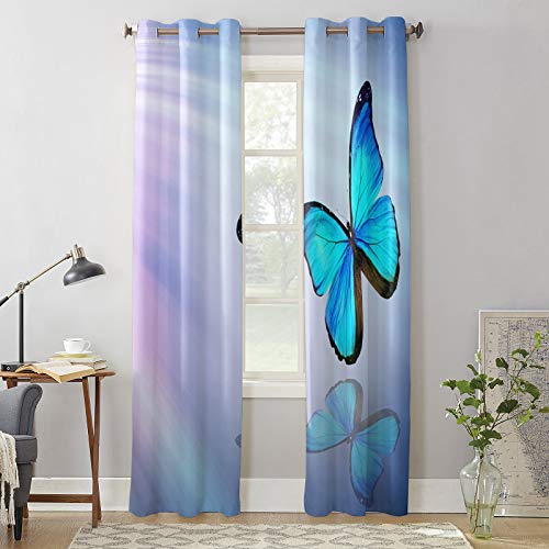 Big buy store Blackout Curtains Panels Blue Butterfly Thermal Insulated Grommet Window Curtains Insect Nature Room Darkening Curtain Drapes for Bedroom & Living Room 40inches W x 84inches L