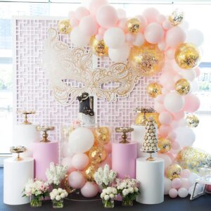 PartyWoo Pink and Gold Balloons, 60 pcs Pink Balloons, Metallic Balloons, Gold Confetti Balloons, White Balloons, Party Balloons, Latex Balloons, Birthday Party Decorations, Pink Party Decorations