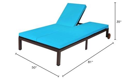 Blue 2 Person PE Rattan Outdoor Chaise Lounge Lounger Recliner Chair Sunbathing Bed Soft Non-Woven Thick Sponge Cushion 2 Separate 5 Adjustable Backrest Position Perfect For Patio Beach Poolside Using