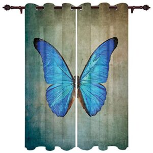 big buy store blackout curtains panels vintage decor thermal insulated grommet window curtains blue butterfly room darkening curtain drapes for bedroom & living room 52inches w x 90inches l