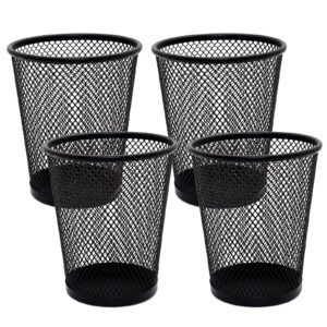 4 pack pen holder metal mesh pencil holders round shaped pen holders for desk office wire mesh container pen organizer,black