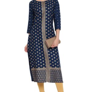 Janasya Indian Women's Blue Rayon Kurta