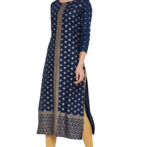 Janasya Indian Women's Blue Rayon Kurta