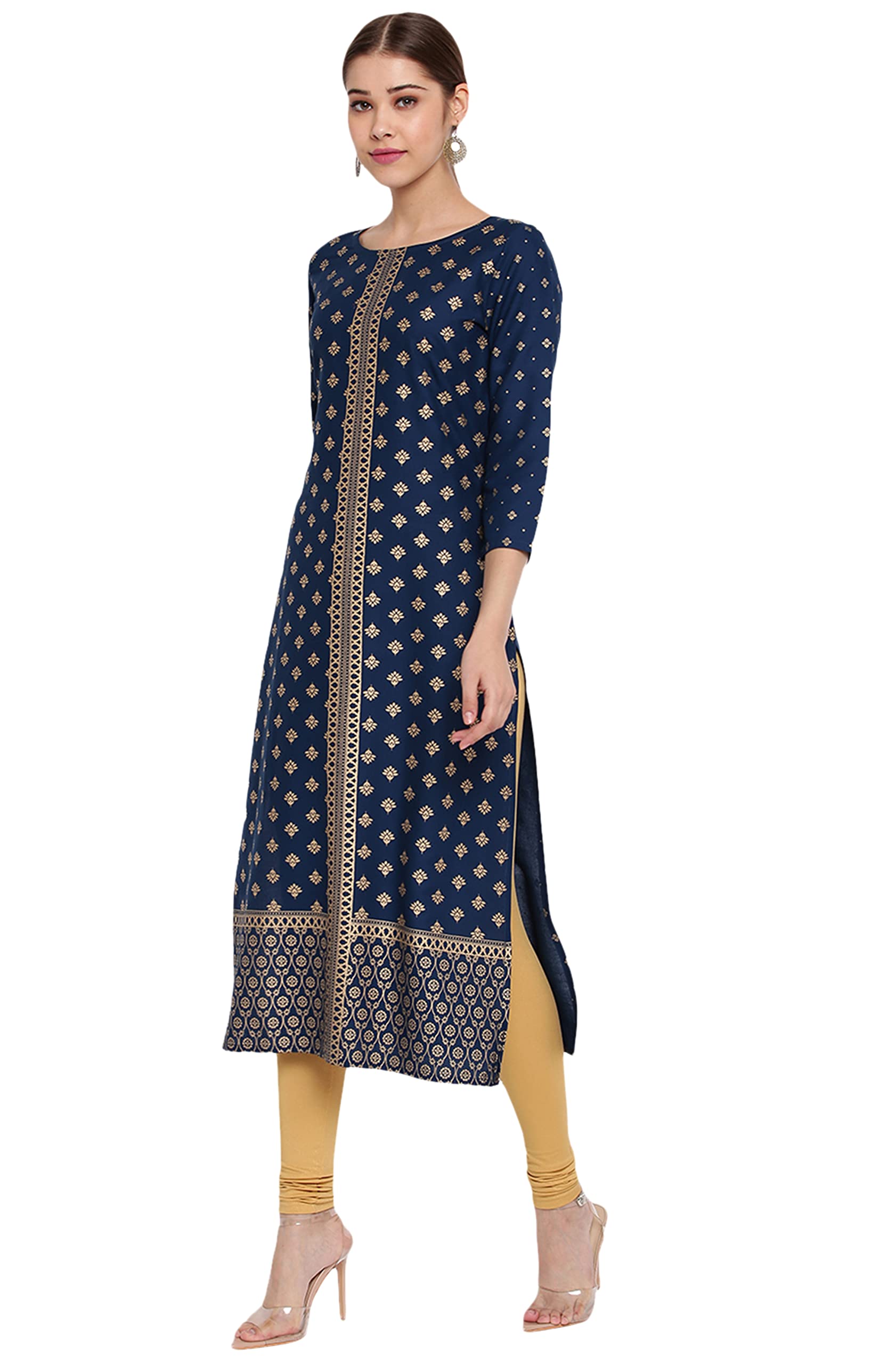 Janasya Indian Women's Blue Rayon Kurta