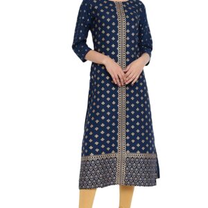 Janasya Indian Women's Blue Rayon Kurta