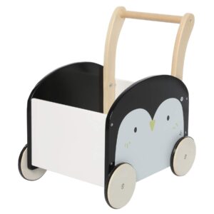 labebe wooden push learning walker for toddler boys/girls 1 year old up, 2-in-1 baby stroller walker toy with wheels, child pushing walker toy cute penguin(l 15.4 x w 12 x h 17.3 inch)