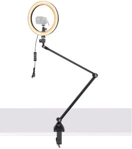 streamcam webcam light stand, 10'' ring light with foldable metal arms holder compatible with logitech streamcam c920 brio c930 c922 c925 c615 and any webcams with 1/4''-20 interface