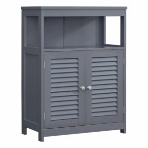 vasagle bathroom floor cabinet, bathroom storage cabinet, freestanding, with double shutter doors and adjustable shelf, for bathroom, living room, entryway, kitchen, grey ubbc040g01