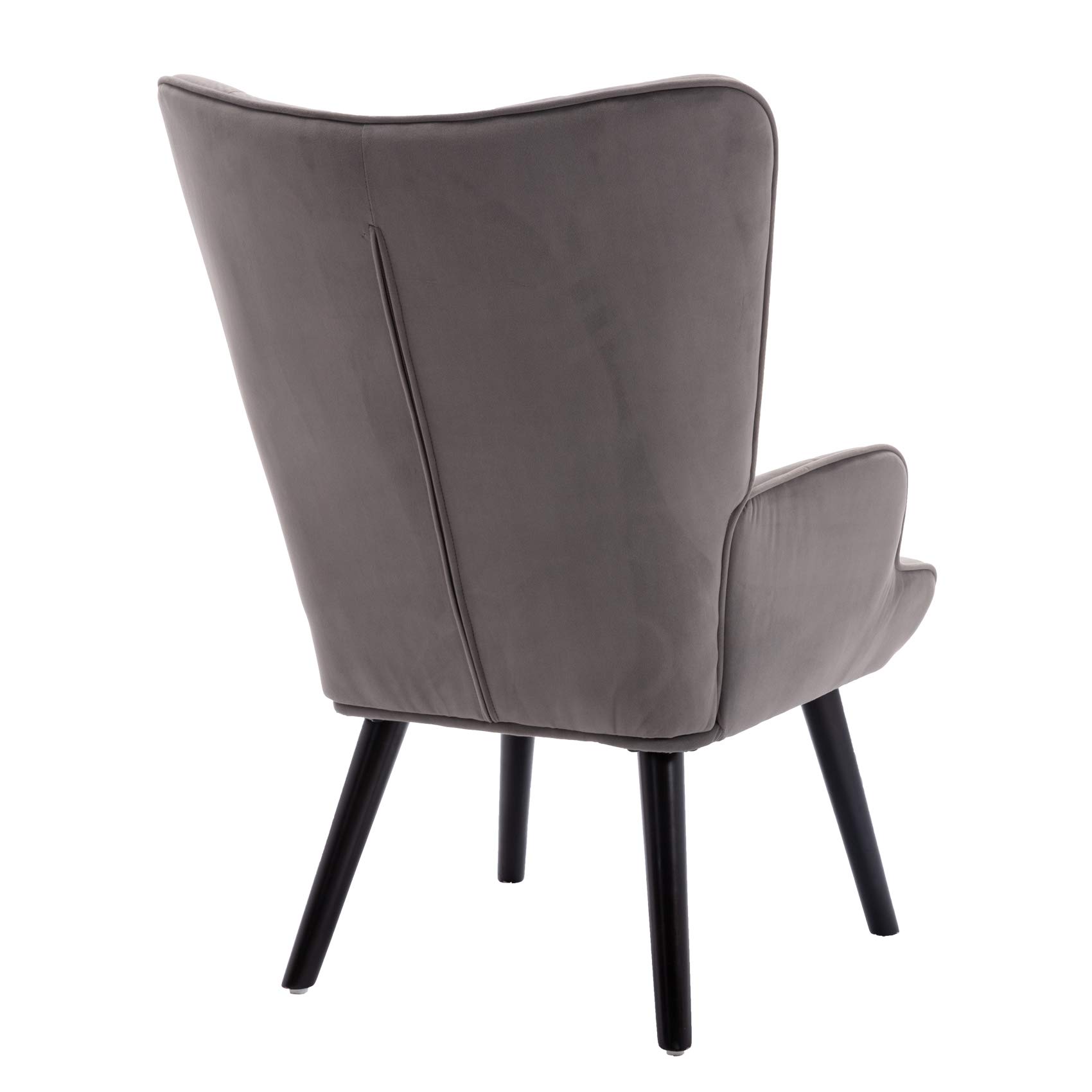 Dolonm Velvet Accent Chair Modern Tufted Button Wingback Vanity Chair with Arms Upholstered Tall Back Desk Chair with Solid Wood Legs for Living Room Bedroom Waiting Room(Silver Grey)