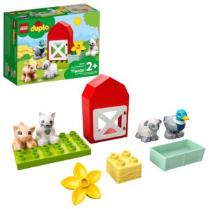 lego duplo town farm animal care 10949 toy for toddlers, girls and boys 2 plus years old with duck, pig, sheep & cat figures, early development toys