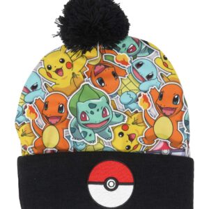 Pokemon Starters Embroidered Pokeball Cuff Beanie Cap Hat One Size Licensed New Black