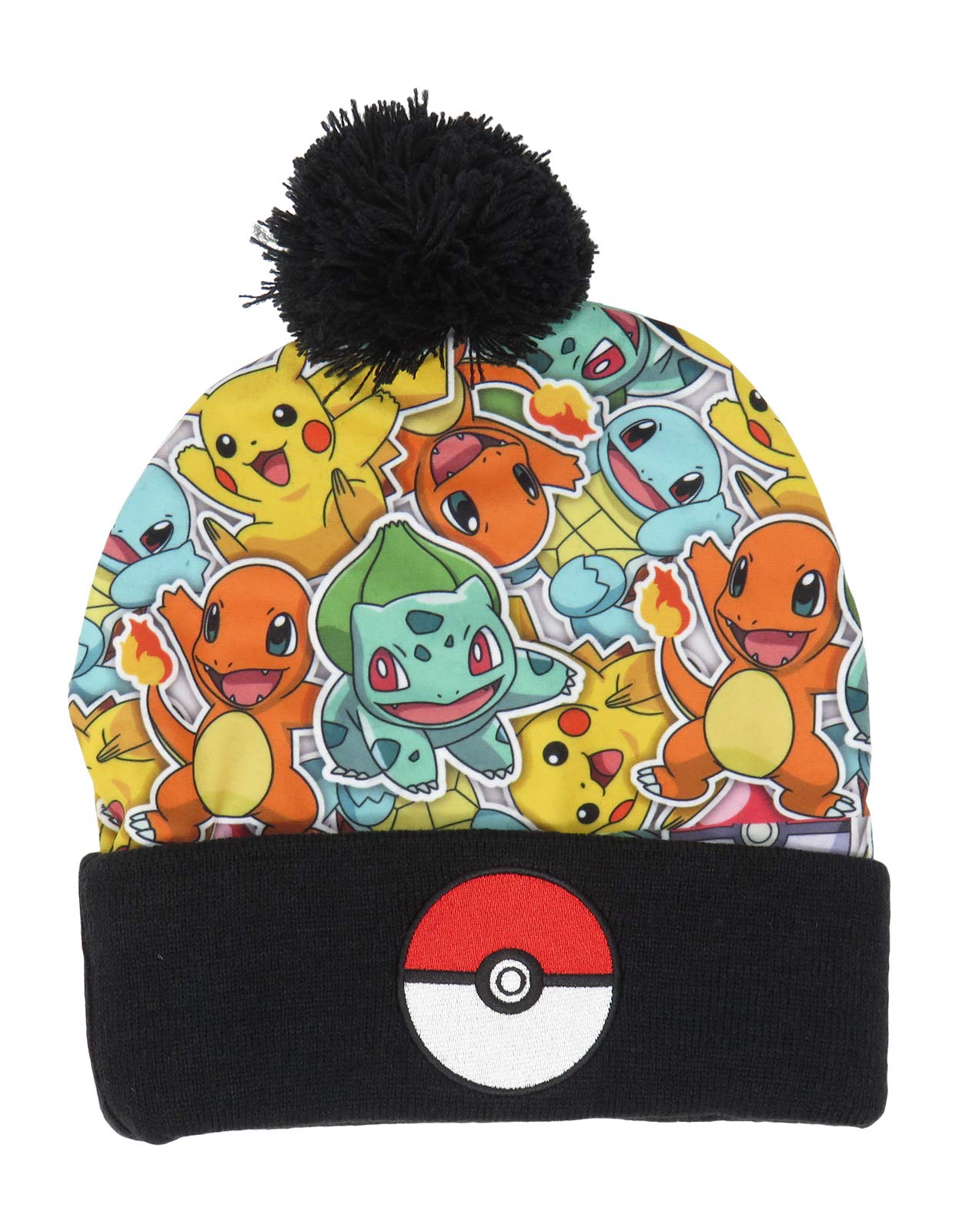 Pokemon Starters Embroidered Pokeball Cuff Beanie Cap Hat One Size Licensed New Black