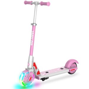 gotrax gks lumios electric scooter for kids age 6-12, max 6.25 mile and 7.5mph speed, 6" flash front wheel and 3 adjustable height, ul2272 certified approved and lightweight aluminum frame for kid