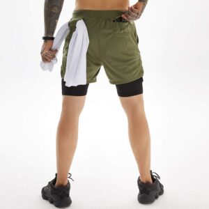 OEBLD Mens Athletic Shorts 2-in-1 Gym Workout Running 7'' Shorts with Towel loop Army Green