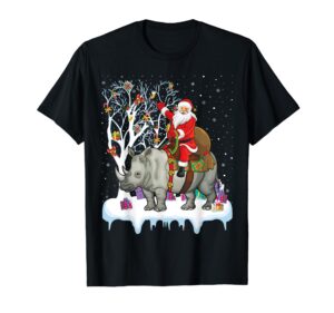 rhinoceros lover xmas gift santa riding rhino christmas t-shirt