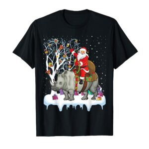 Rhinoceros Lover Xmas Gift Santa Riding Rhino Christmas T-Shirt