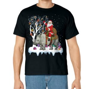 Rhinoceros Lover Xmas Gift Santa Riding Rhino Christmas T-Shirt