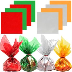 anapoliz cellophane sheets 120 pcs pack | (12 x 12 inch) 4 mix colors 2.3 mil | translucent holiday, christmas cello sheets - green, red, silver, gold | glossy xmas colors sheets for treats, crafts