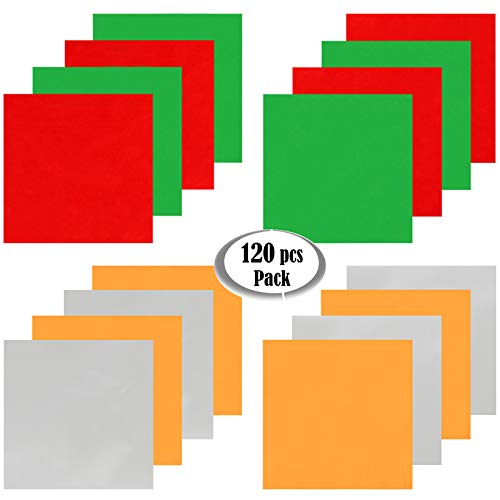 AnapoliZ Cellophane Sheets 120 pcs Pack | (12 x 12 inch) 4 Mix Colors 2.3 Mil | Translucent Holiday, Christmas Cello Sheets - Green, Red, Silver, Gold | Glossy Xmas Colors Sheets for Treats, Crafts